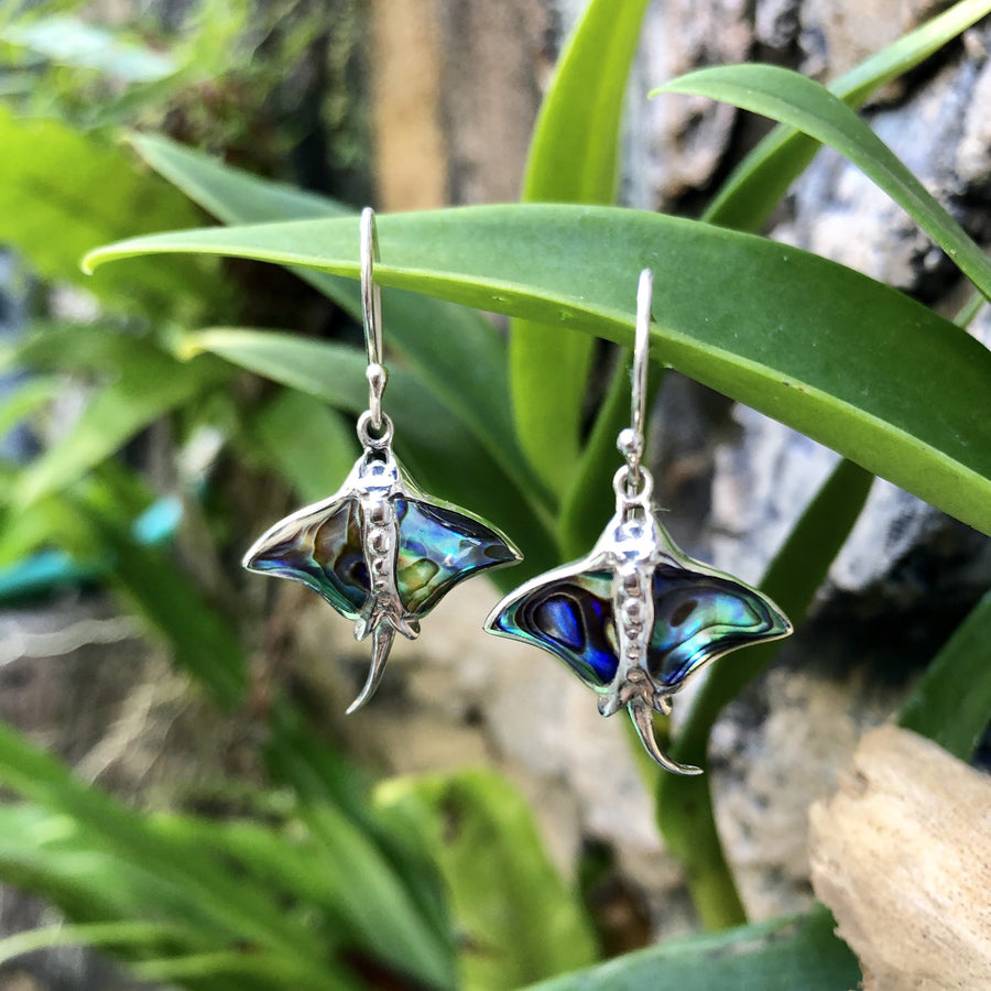 Starborn Abalone Shell Manta Ray Earrings in Sterling Silver