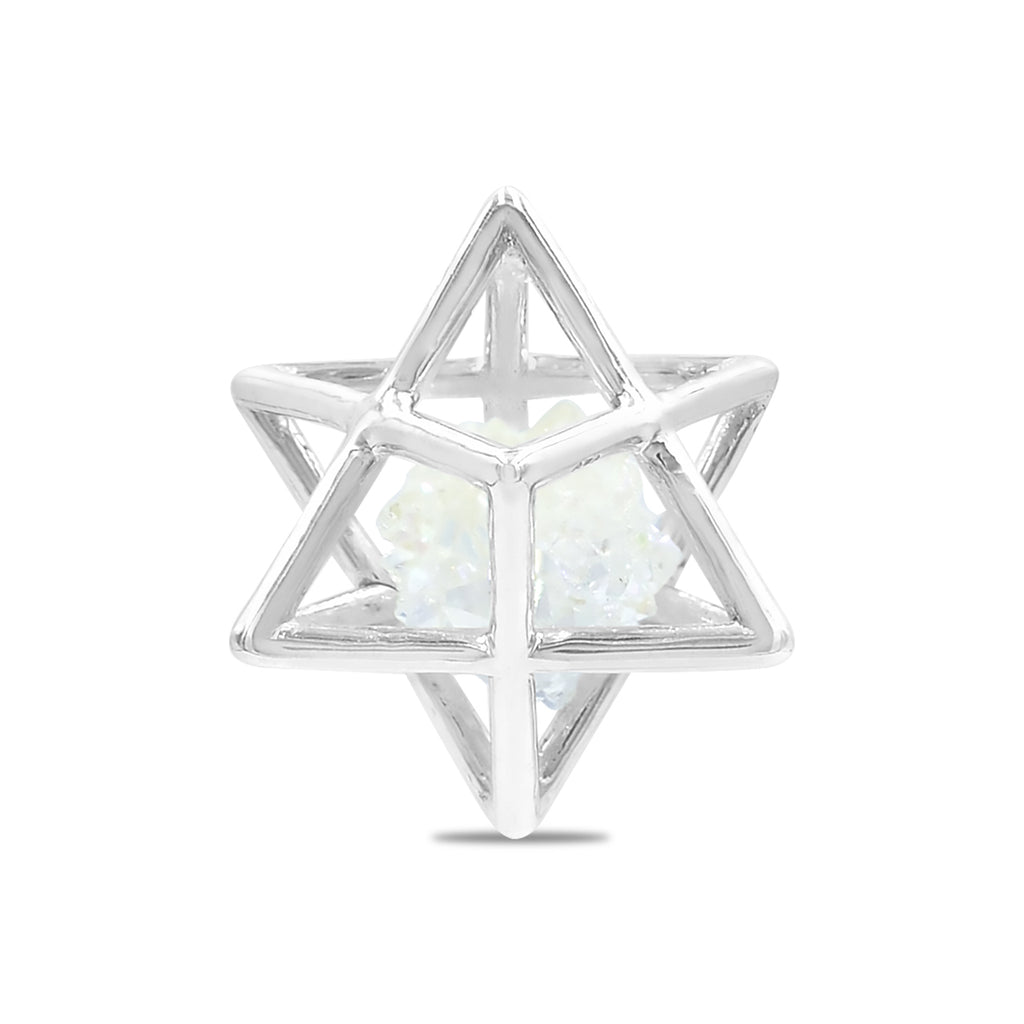 Starborn Natural Raw Spirit Quartz in Merkabah Sterling Silver Cage Pe