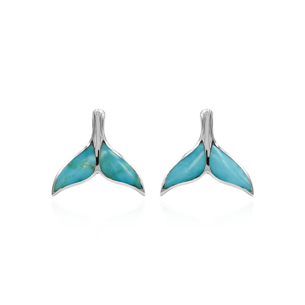 Starborn Sleeping Beauty Turquoise Inlay Whale Tail Post Earrings in S