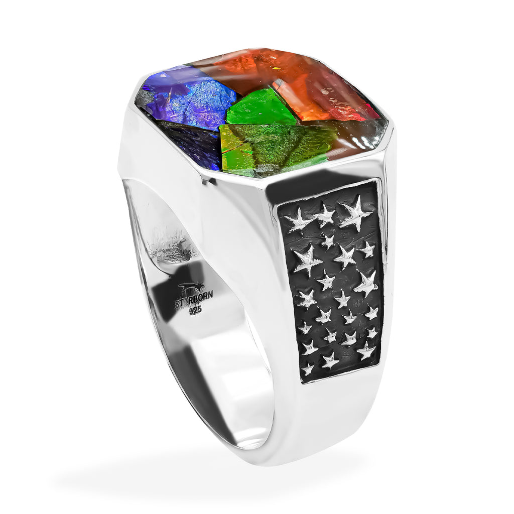 Colorful Ammolite Inlay Octagon Shaped Ring | Starborn Creations