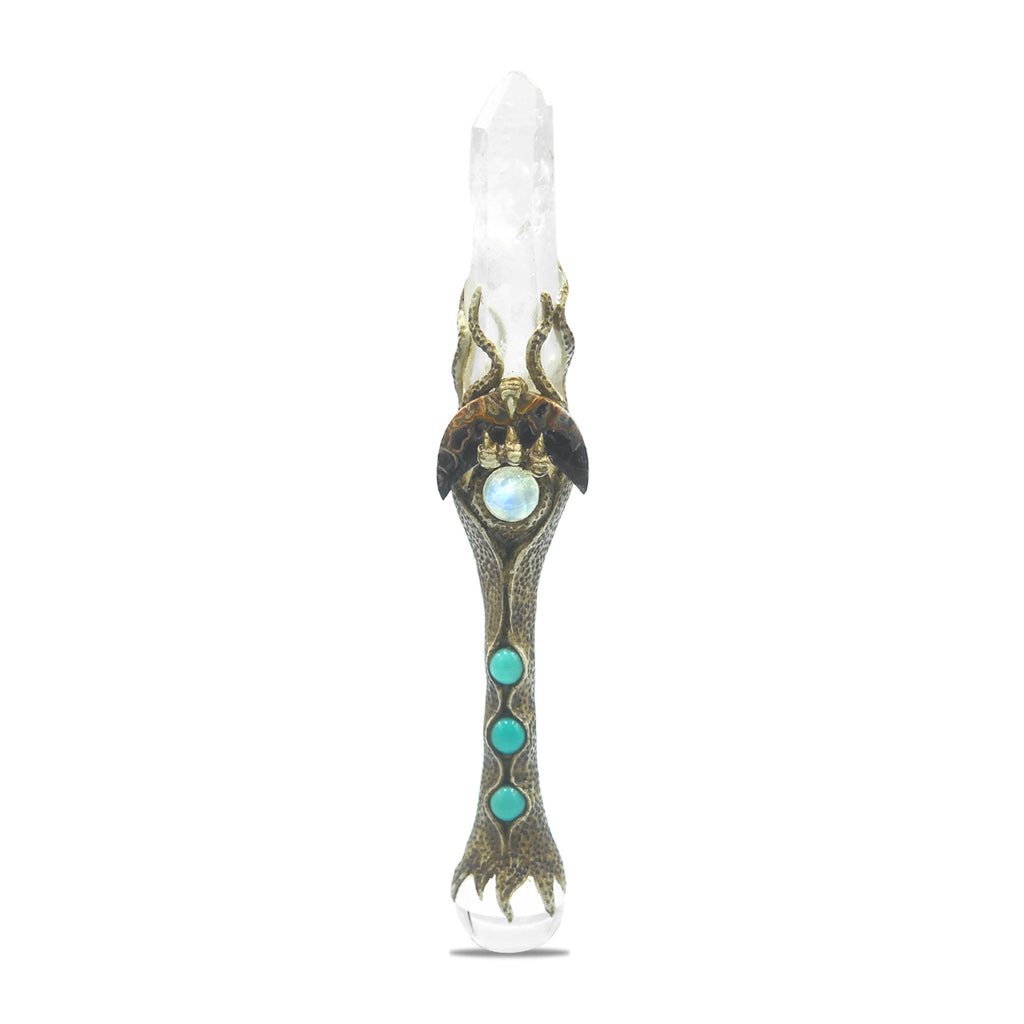 Crystal Wand with Quartz Crystal & Fossil Palm Wood | Starborn